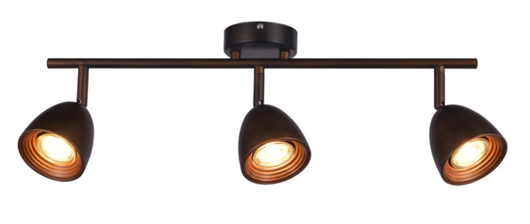 Ceiling Mounted Spot Light with 3 Directional Lamps in a Brushed Copper ...